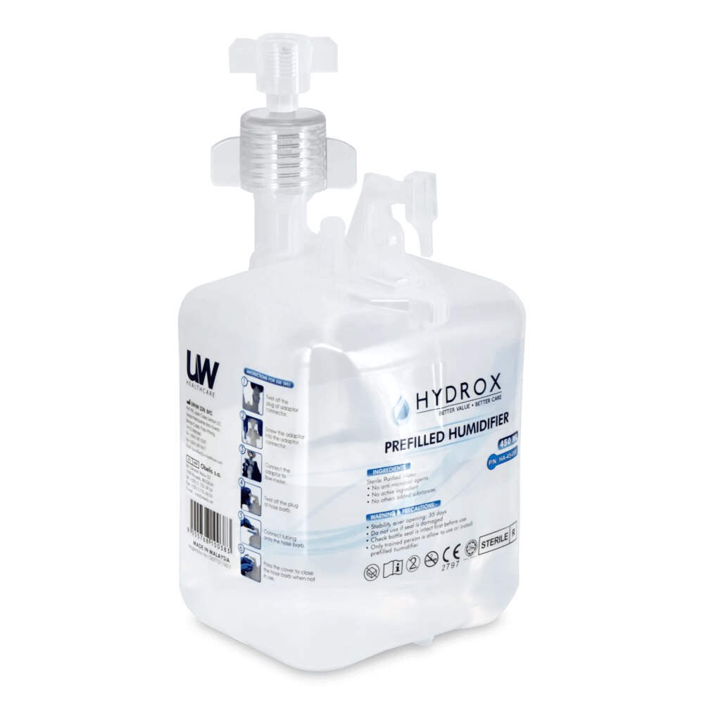 Hydrox Sterilwasser mit Sauerstoffadapter & Connector (450ml)